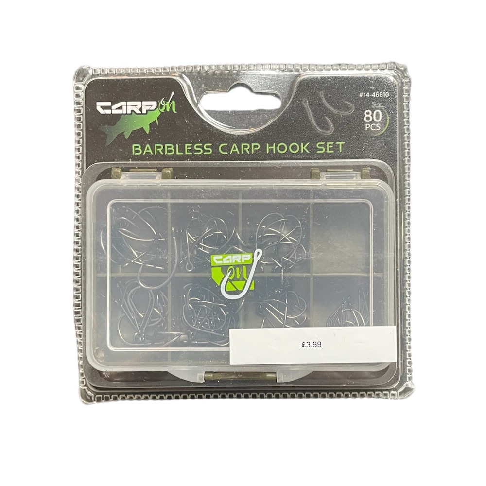 New CARP ON 80pc Boxed Barbless Carp Hook Set sizes 4-6-8-10 - Own4Less